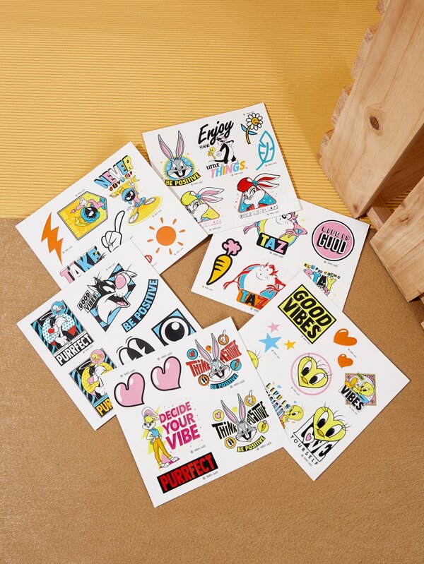 LOONEY TUNES X SHEIN 6sheets Cartoon & Letter Graphic Laptop Protective ...