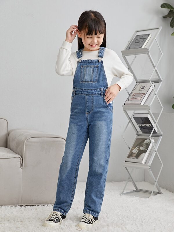 Girls Cat Whisker Washed Denim Overalls | SHEIN USA