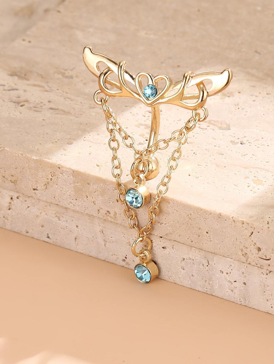Perfect Piercing Rhinestone & Heart Decor Navel Belly Ring Stainless ...