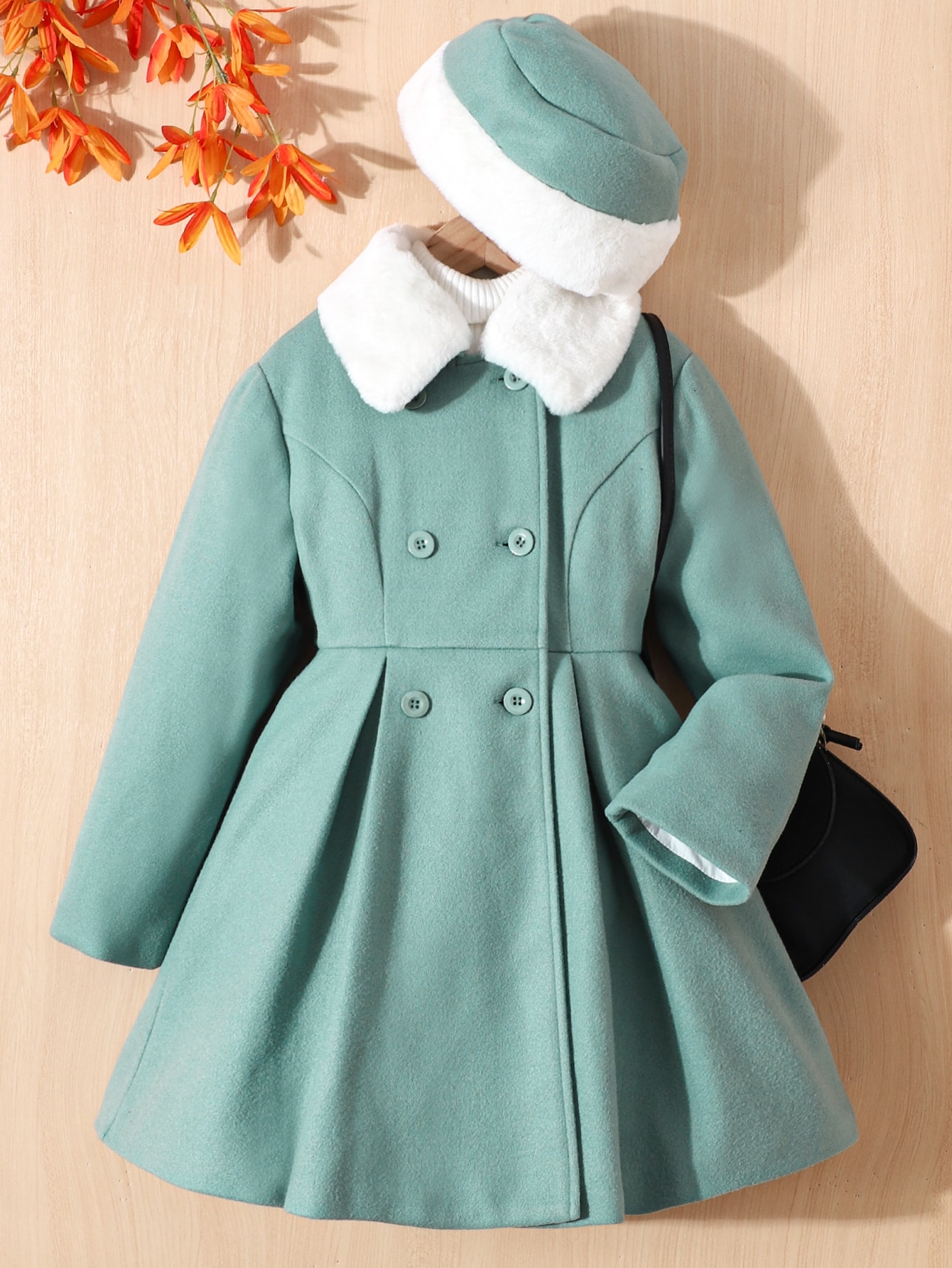 Girls Borg Collar Double Breasted Overcoat | SHEIN USA