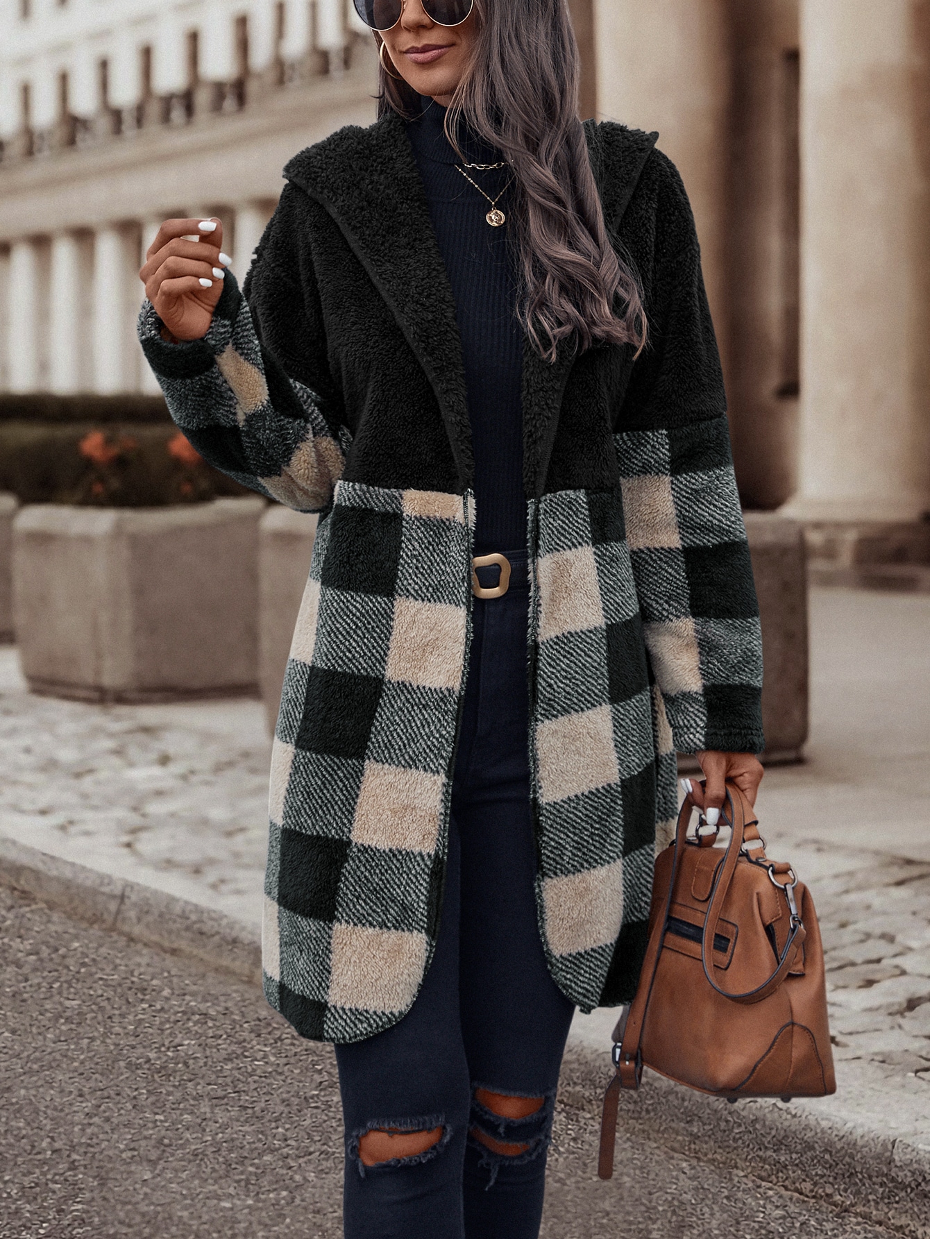 SHEIN LUNE Buffalo Plaid Print Hooded Flannel Coat | SHEIN UK