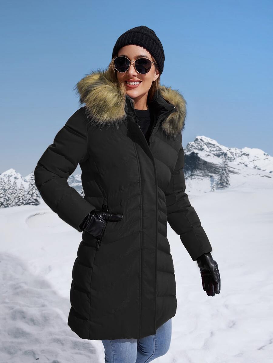 Fuzzy Trim Hooded Padded Padded Coat Clothes Winter | SHEIN USA