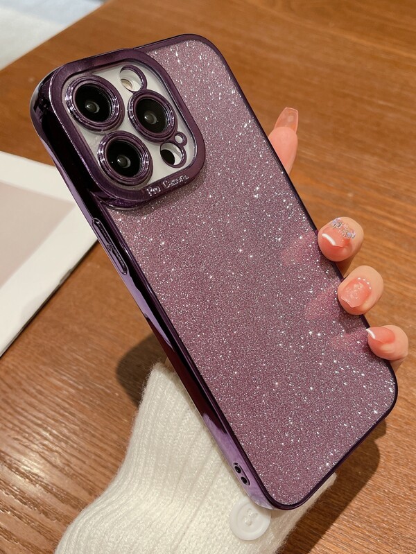Contrast Frame Clear Phone Case With Glitter Paper | SHEIN USA