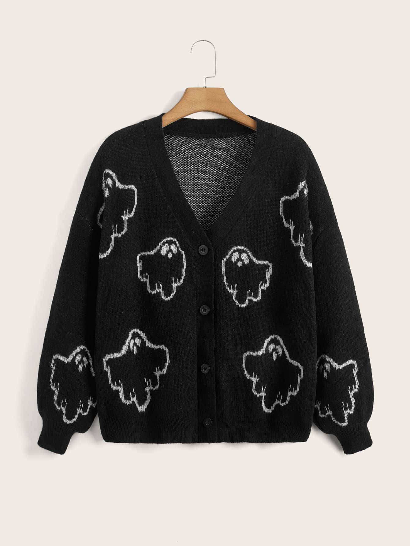 SHEIN Qutie Plus Ghost Pattern Drop Shoulder Cardigan | SHEIN USA