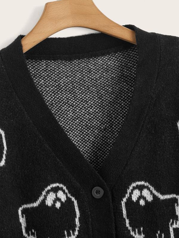 SHEIN Qutie Plus Ghost Pattern Drop Shoulder Cardigan | SHEIN USA