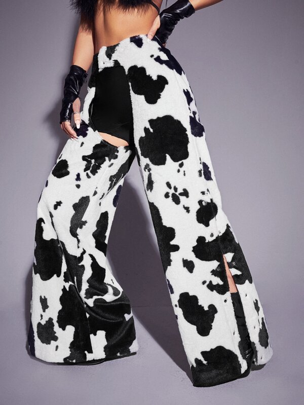SHEIN ICON Cow Print Split Hem Chaps Pants | SHEIN EUR