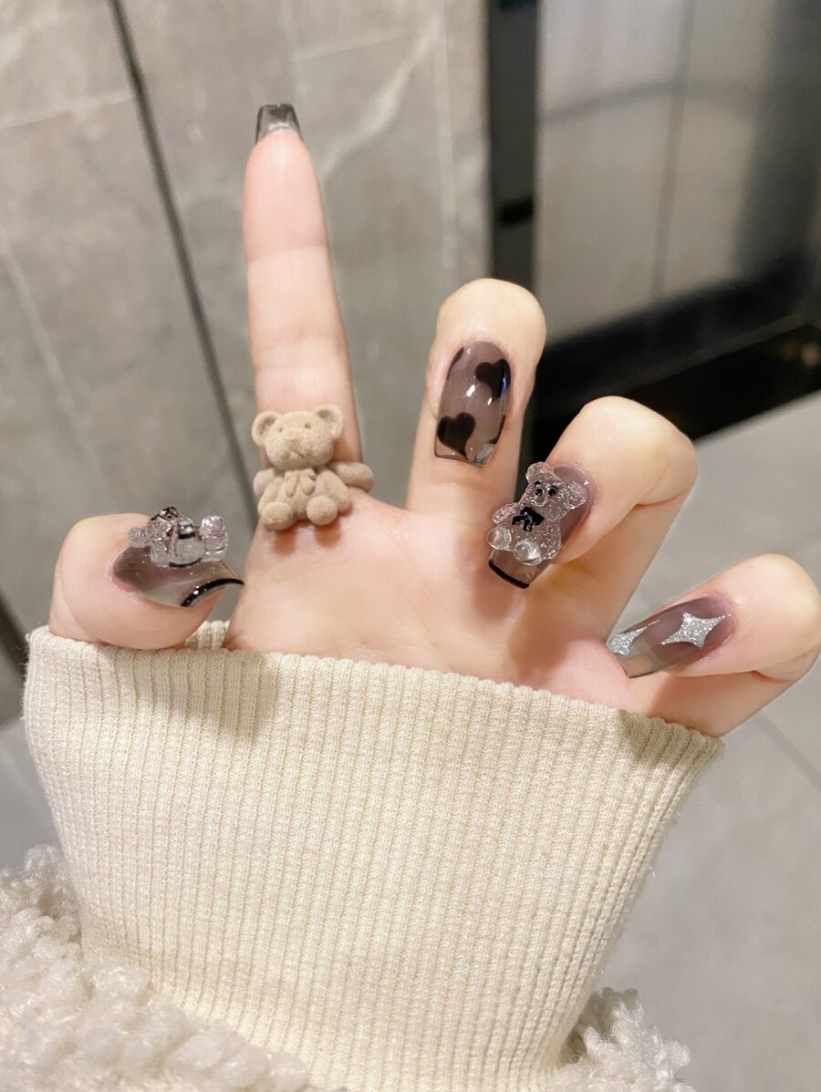 Elevate Your Style With 24pcs Short Square Black Jelly French Heart ...