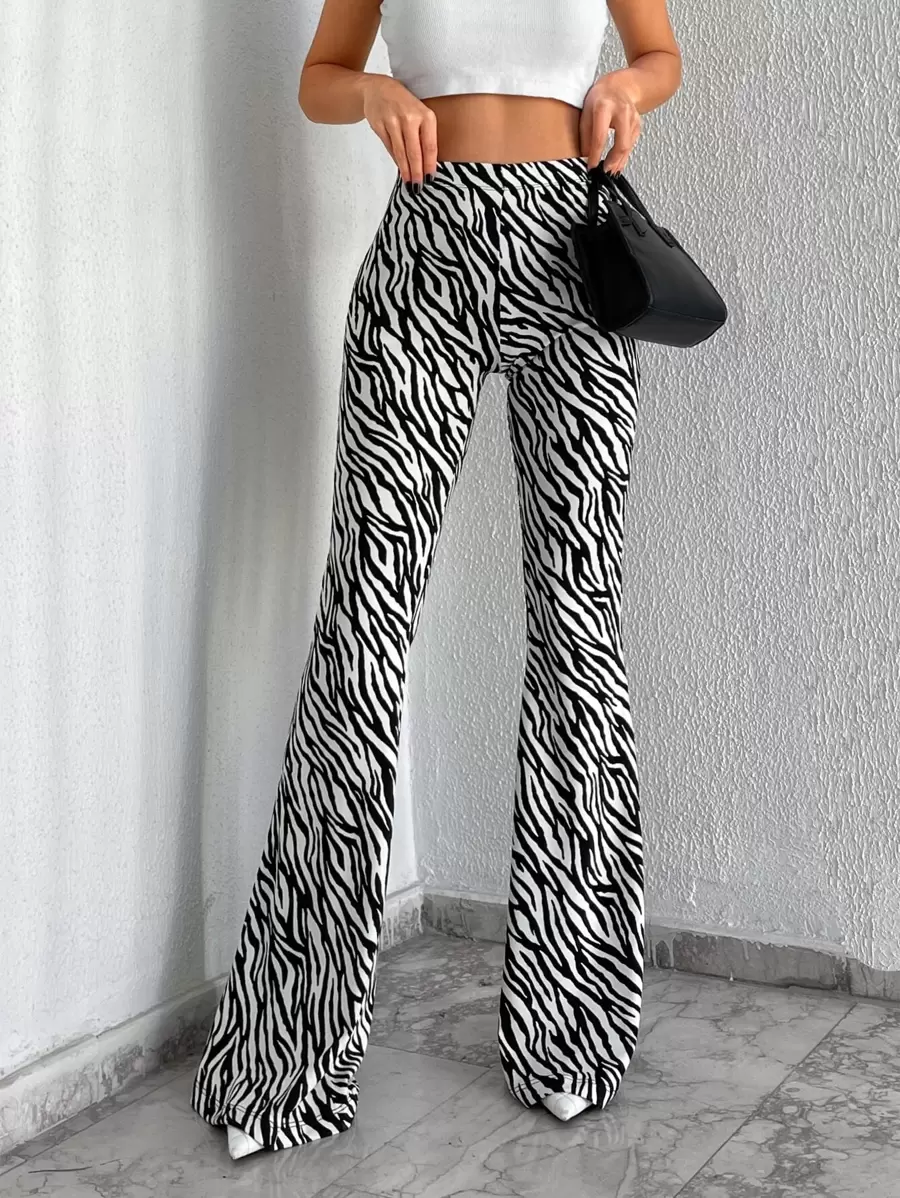 Zebra Striped Flare Leg Pants | SHEIN USA