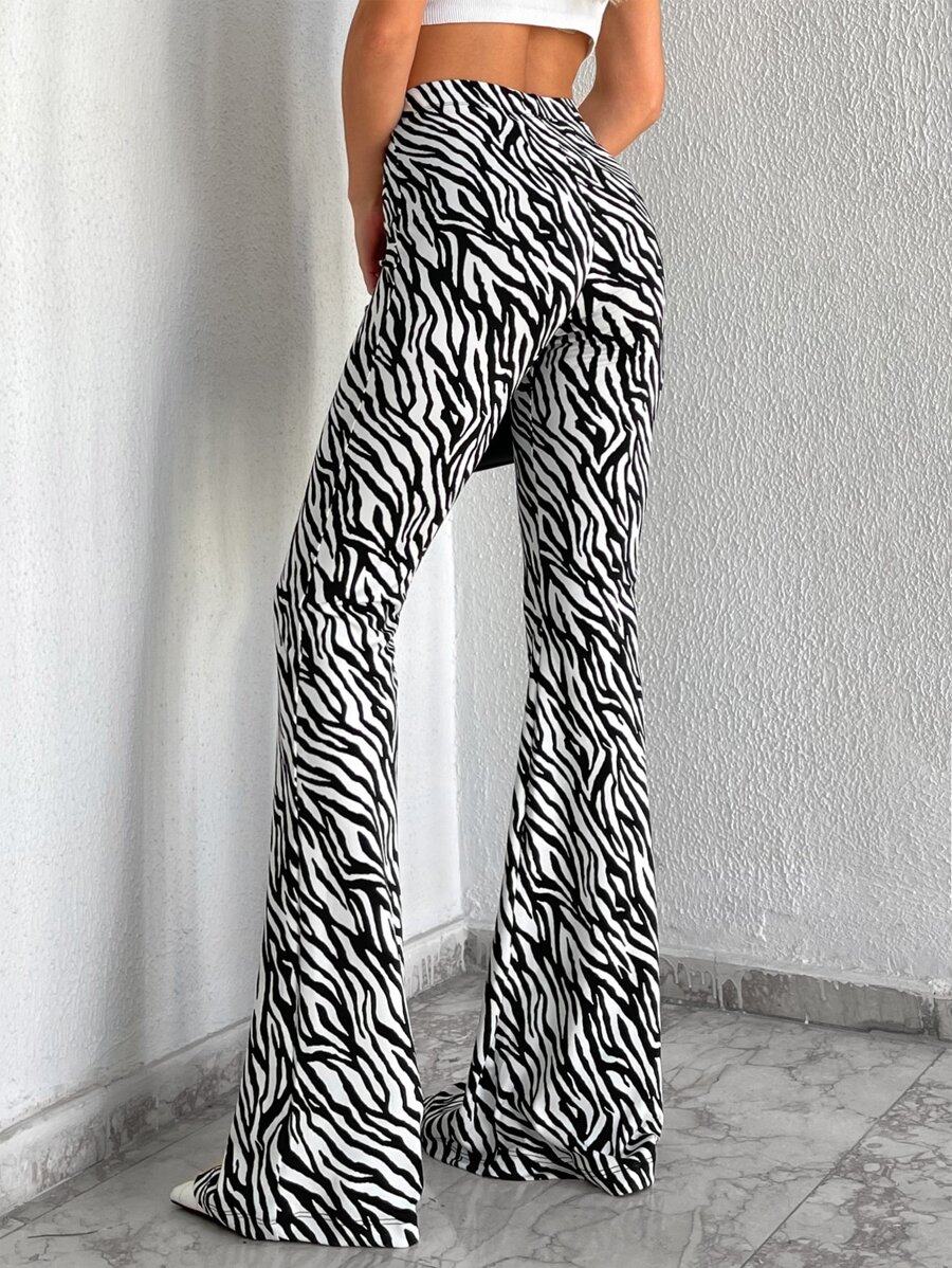 Zebra Striped Flare Leg Pants | SHEIN EUR