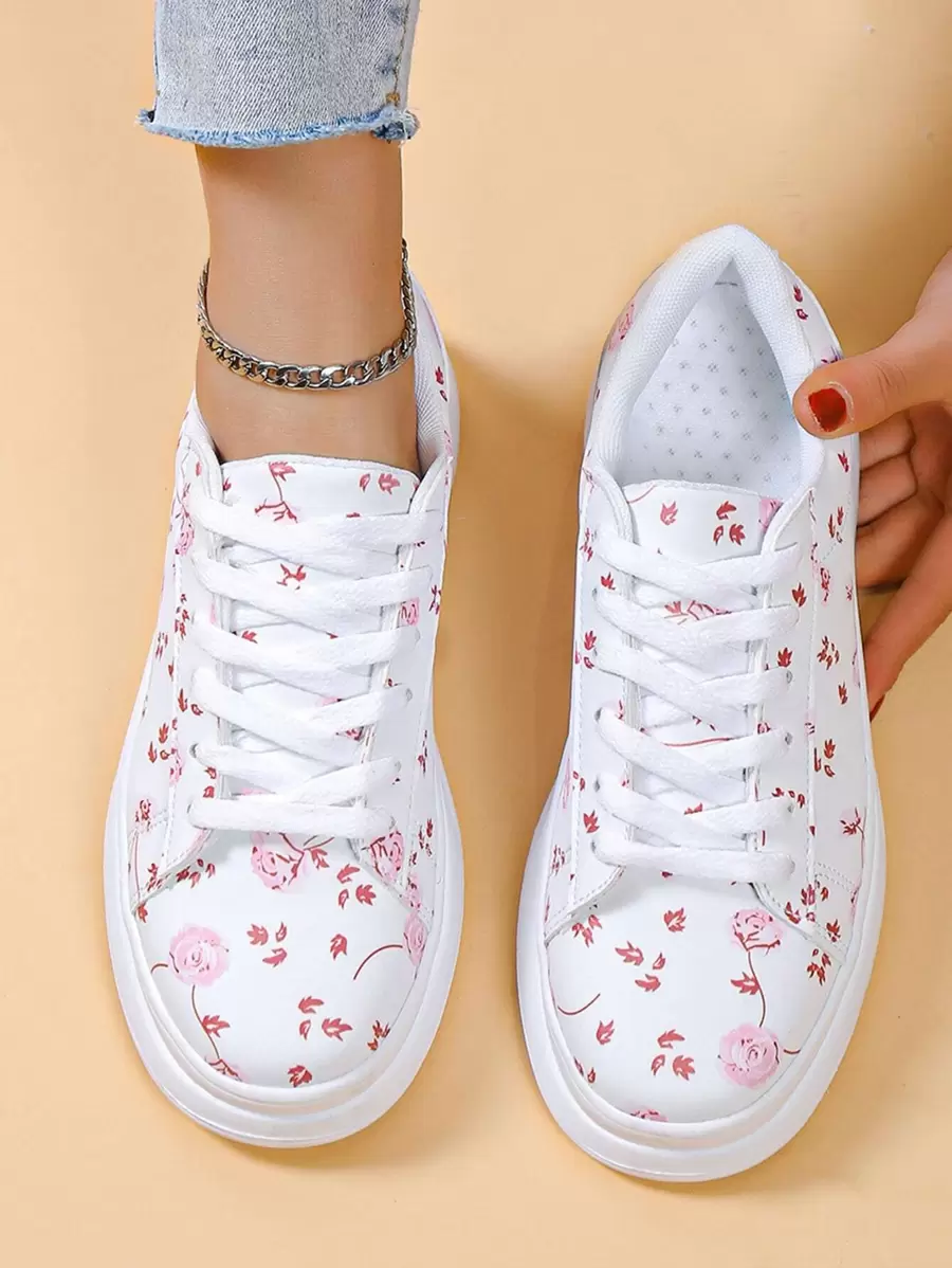 Floral Pattern Lace-up Front Skate Shoes | SHEIN USA