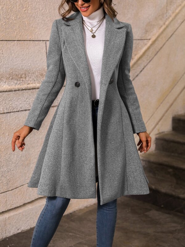 Shein Lune Lapel Collar Double Button Flared Hem Overcoat Shein Usa