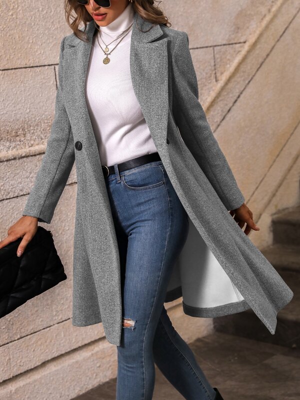 Shein Lune Lapel Collar Double Button Flared Hem Overcoat Shein Usa