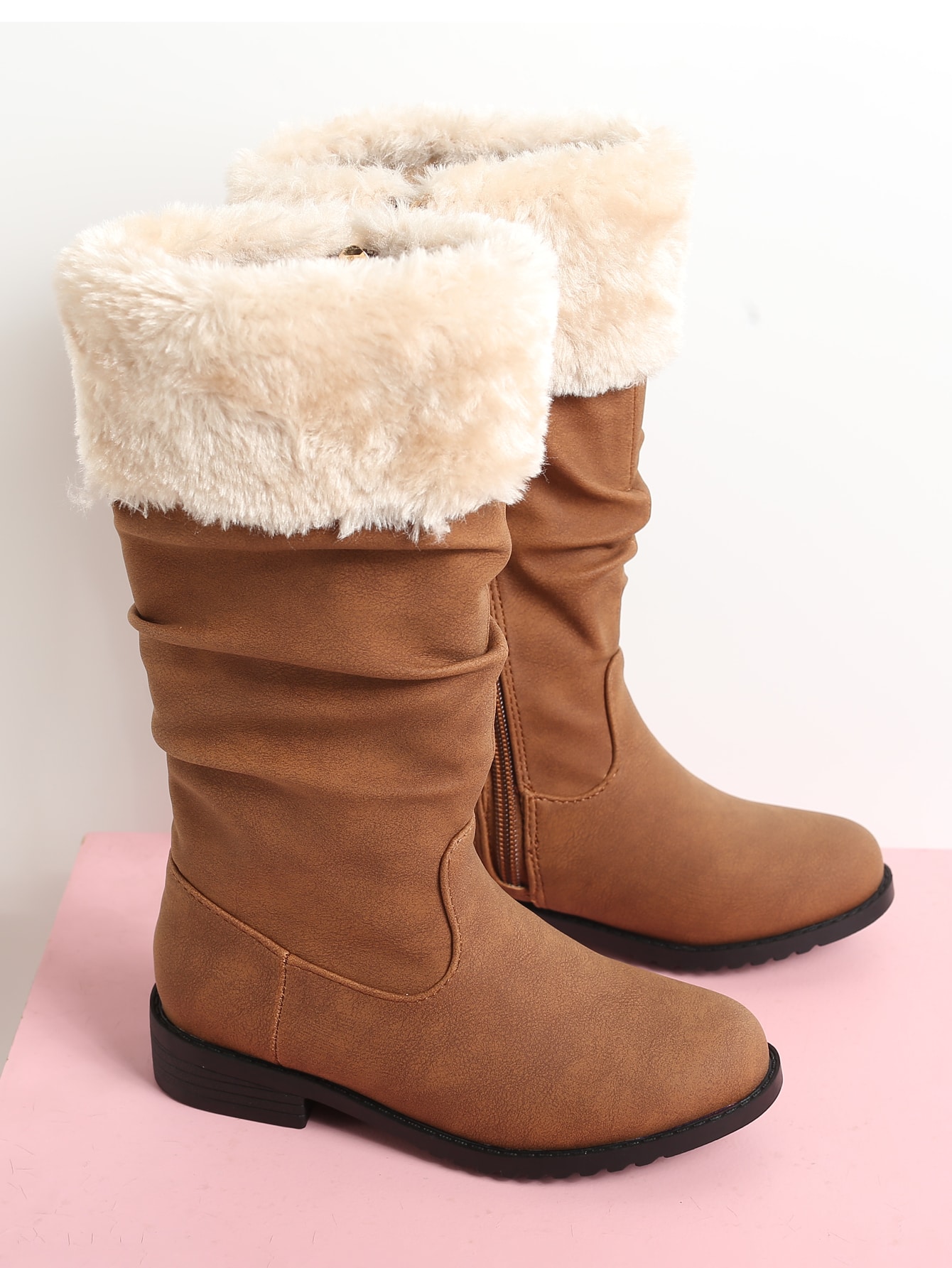 Girls Contrast Fluffy Snow Boots