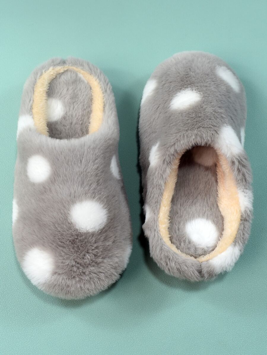 Polka Dot Pattern Fuzzy Bedroom Slippers | SHEIN USA
