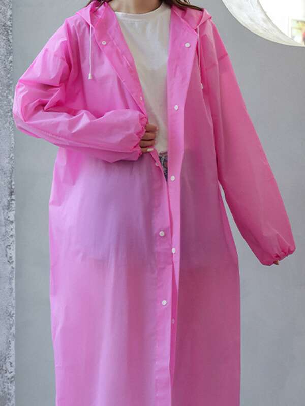 1pc Plain Drawstring Hooded Reusable Raincoat, Simple Pink EVA Raincoat ...