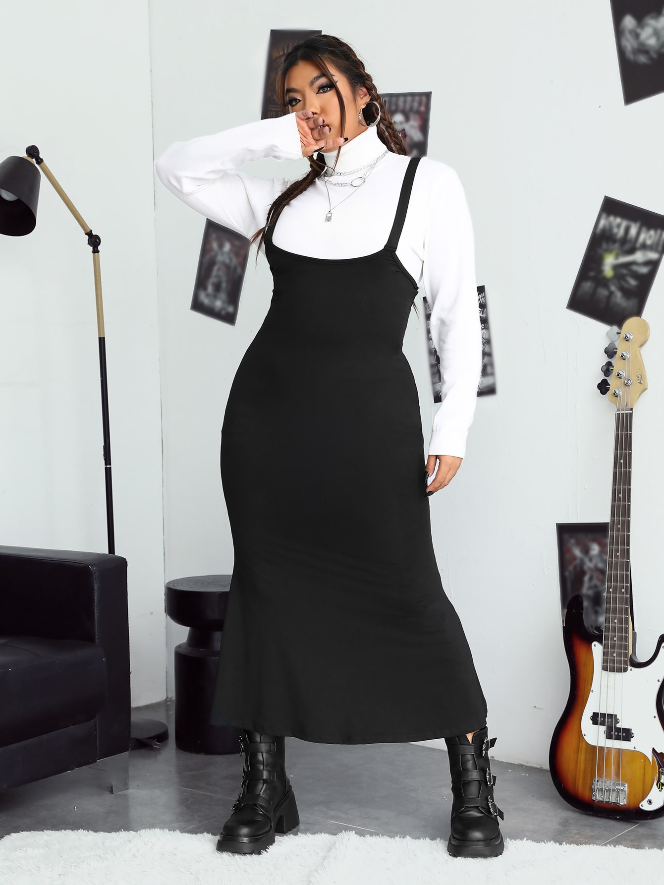 SHEIN EZwear Plus Solid Overall Dress Without Top | SHEIN USA