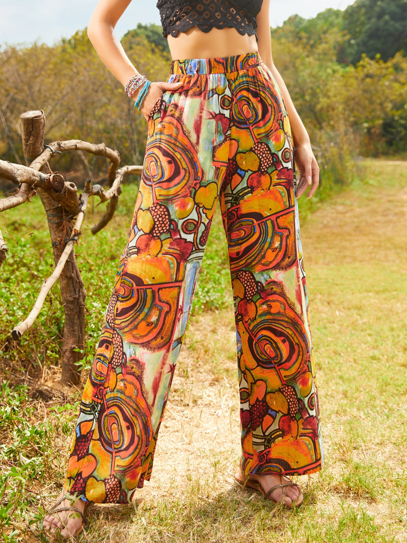 Grape Print Wide Leg Pants | SHEIN USA