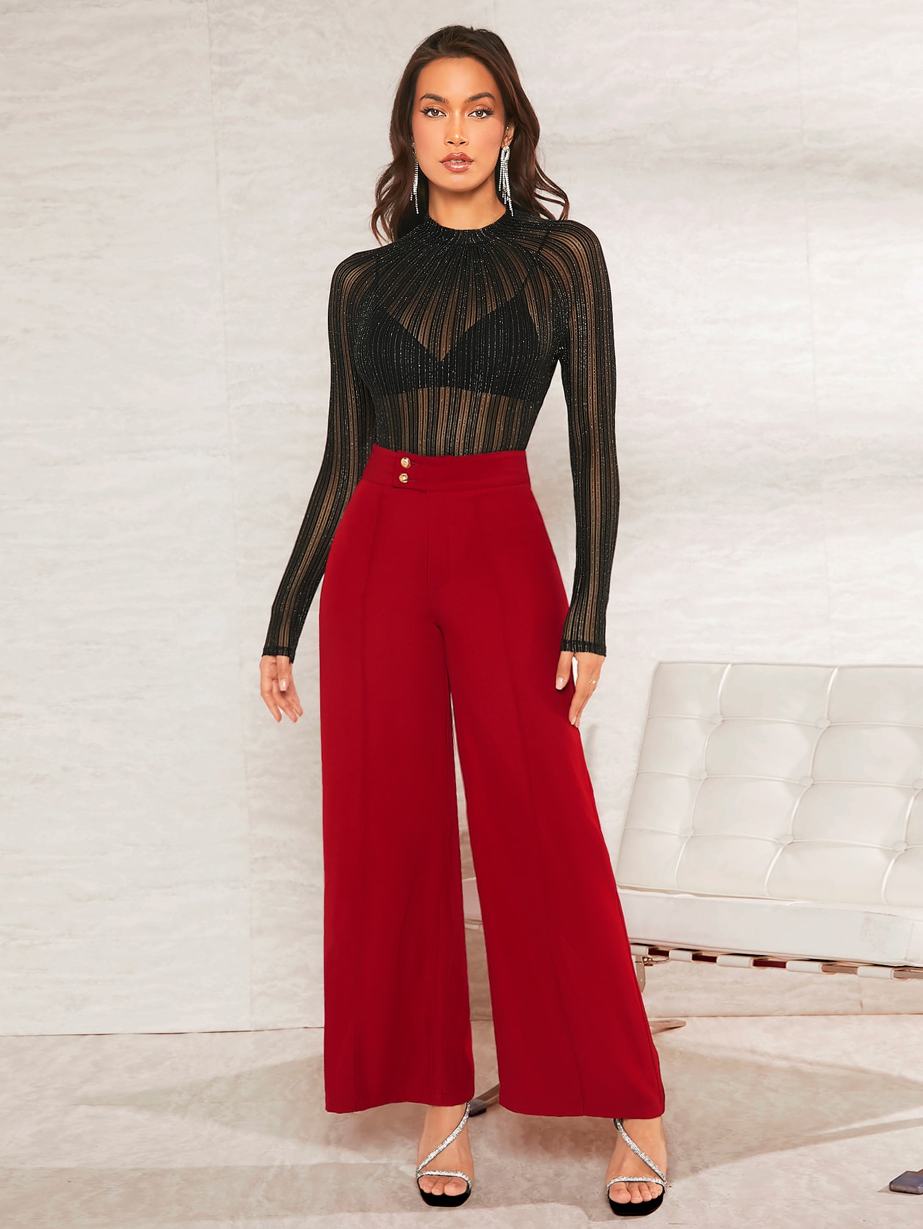 SHEIN BAE Body Glitter Pescoço Puro Sem sutiã | SHEIN Brasil