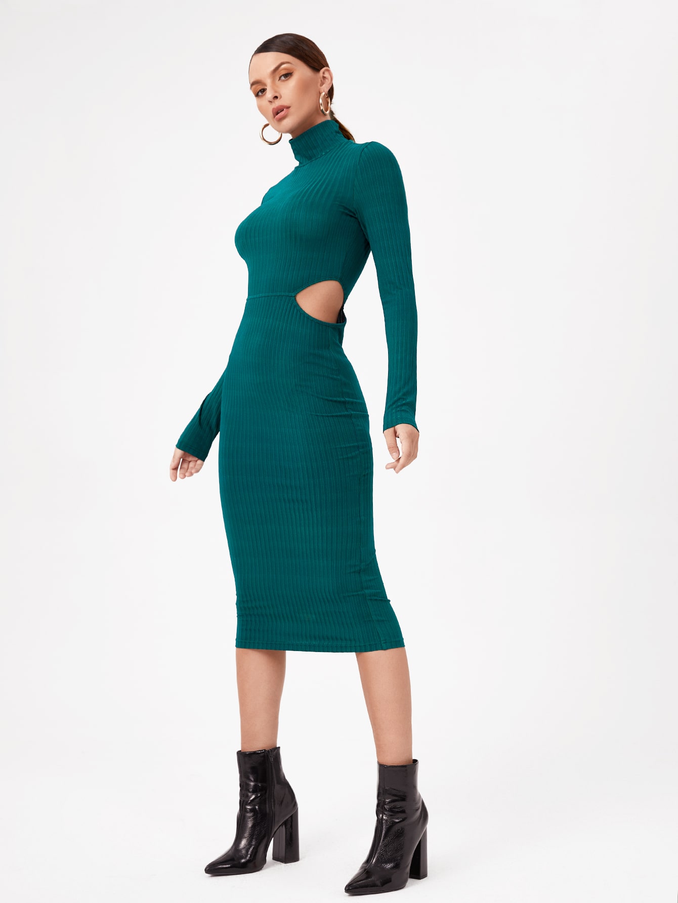 Kasey Nease Cut Out Waist Ribbed Knit Bodycon Dress Shein Usa