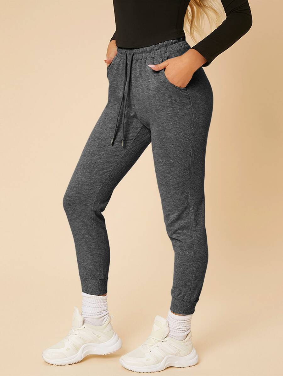 SHEIN PETITE Solid Drawstring Waist Sweatpants | SHEIN USA