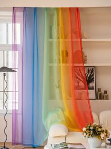 Rainbow Striped Pattern Single Panel Sheer Curtain, Colorful Ombre Mesh ...