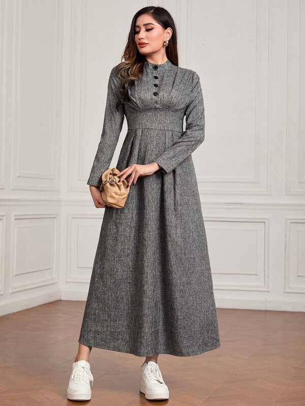 SHEIN Mulvari Mock Neck Button Front Dress | SHEIN USA