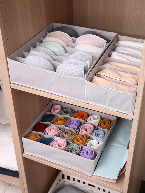 1pc Multi-grid Underwear Storage Box, Light Grey Polyester Bra Drawer ...