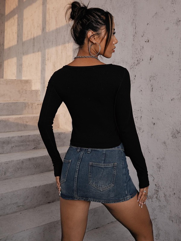 Grunge Heart & Wing Print Rib-knit Crop Tee | SHEIN USA