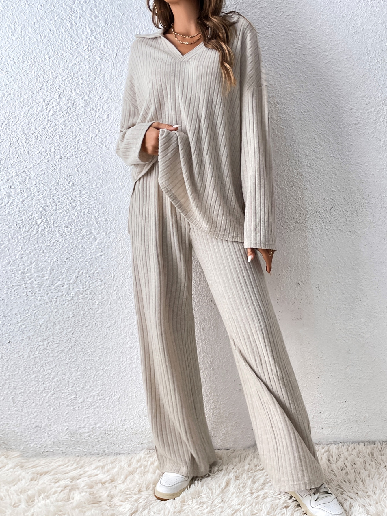 Shein Lune Drop Shoulder Tee And Wide Leg Trousers Shein Uk