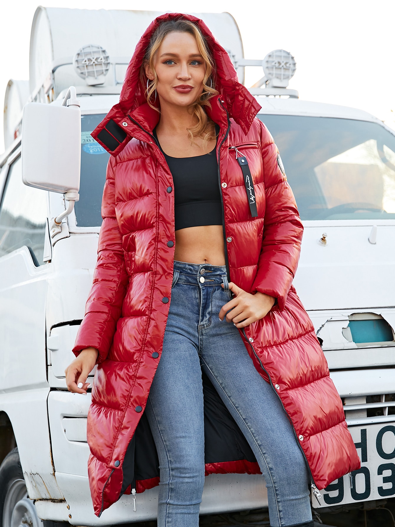 Ziai Slant Pocket Light Weight Hooded Puffer Coat Shein Usa