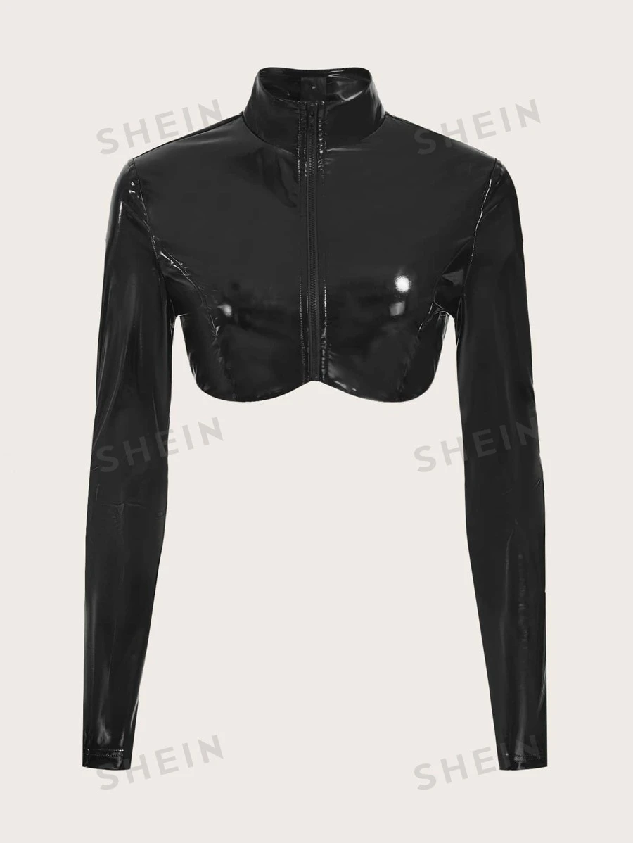 SHEIN ICON Bikercore Top crop con cremallera cuero PU | Moda de Mujer | SHEIN México