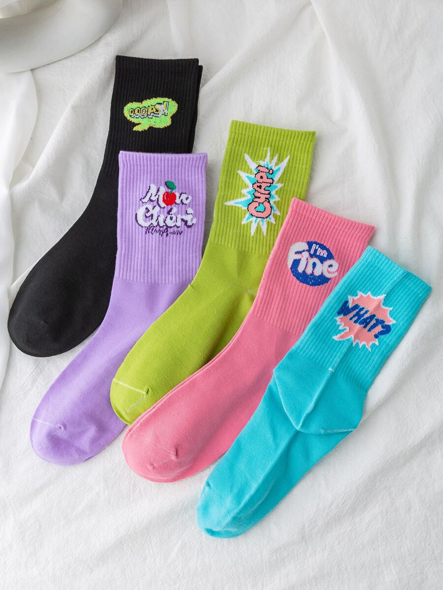 5pairs Letter Graphic Crew Socks | SHEIN USA