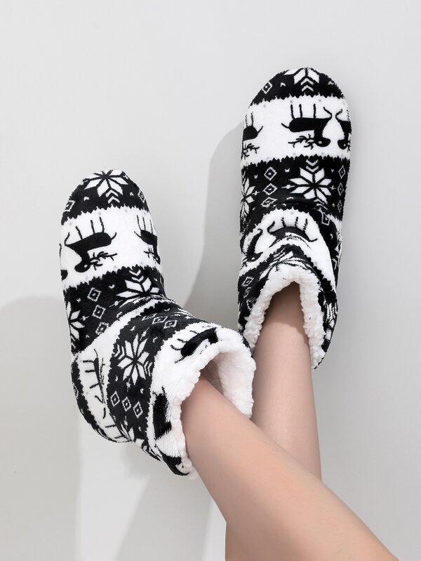 Snowflake & Elk Pattern Slipper Boots | SHEIN UK