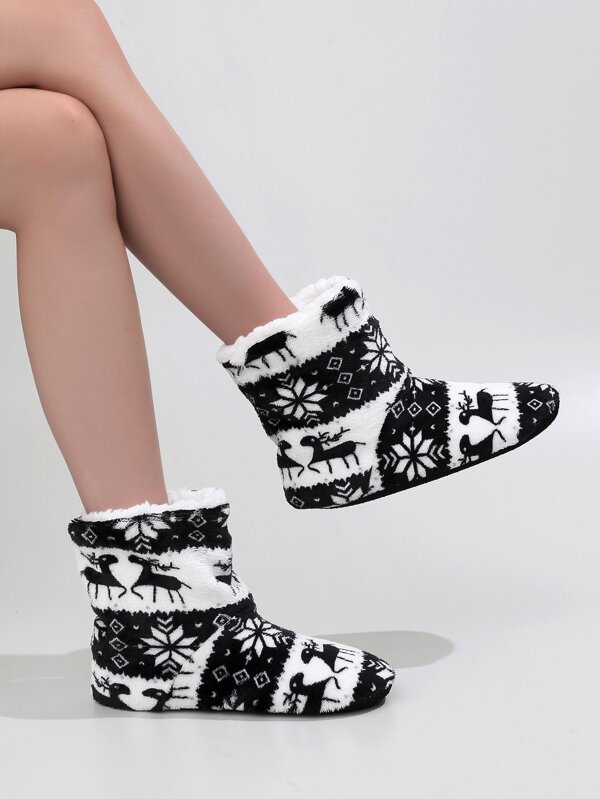 Snowflake & Elk Pattern Slipper Boots | SHEIN UK
