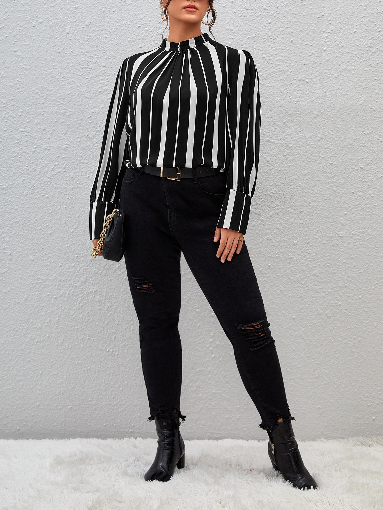 Shein Privé Plus Striped Mock Neck Blouse Shein Usa
