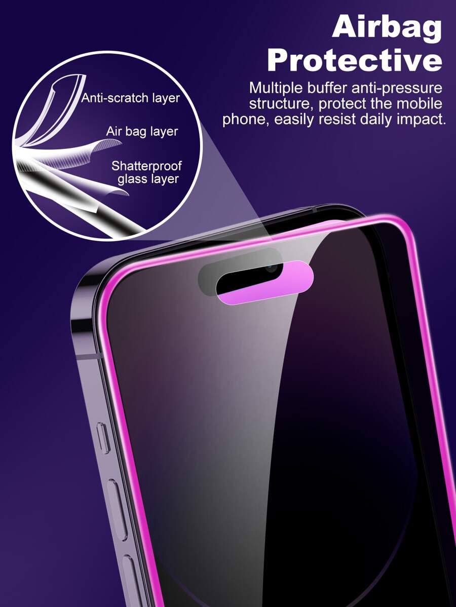 2 piezas de protector de pantalla de vidrio templado púrpura, antiespía y que brilla en la ...