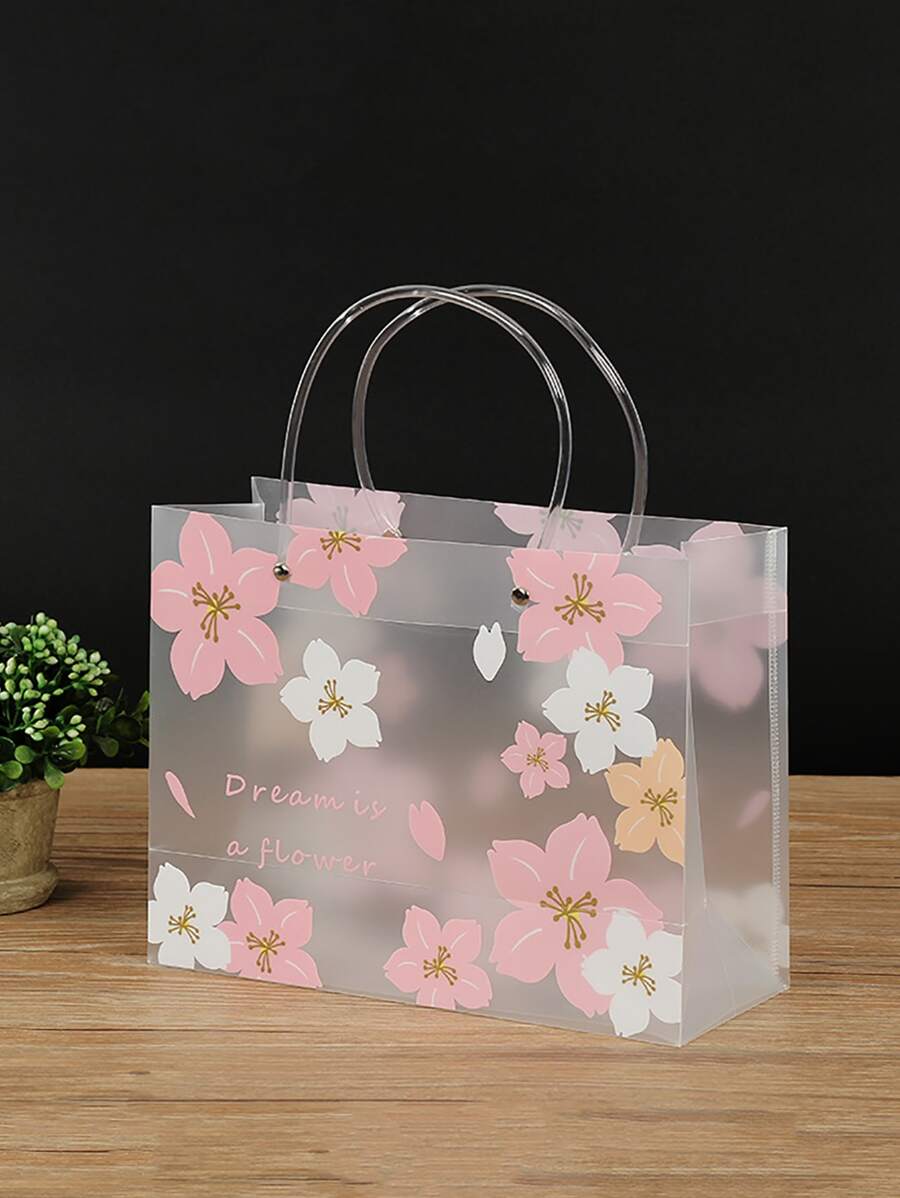 1pc Floral Pattern Gift Bag, Clear PVC Portable Gift Packaging Bag For ...