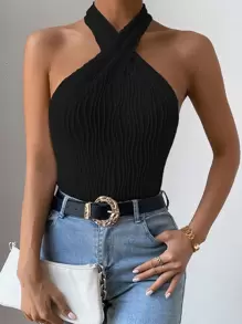 Chiquease Criss Cross Front Halter Top | SHEIN USA