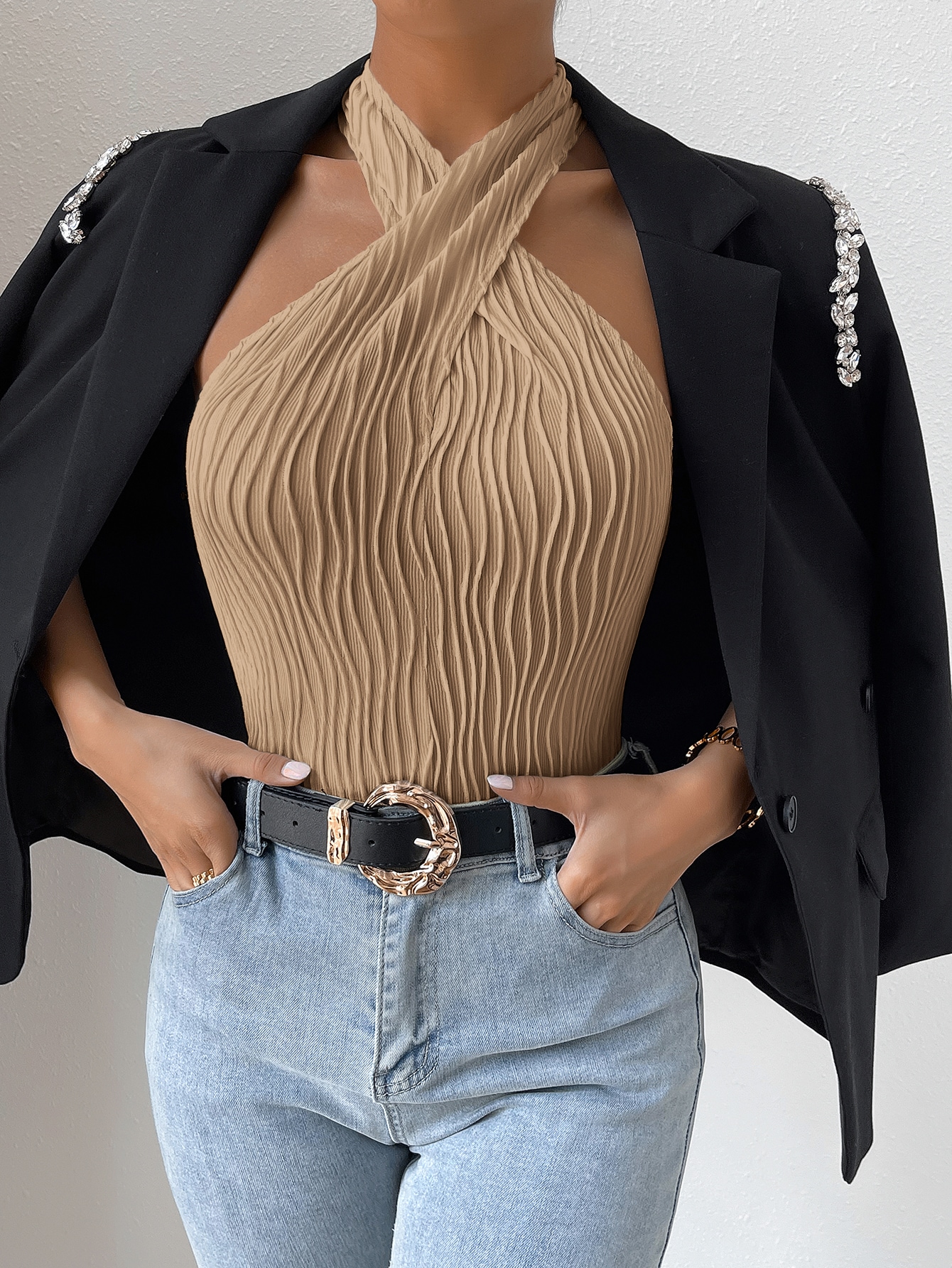 SHEIN Privé Criss Cross Front Halter Top | SHEIN USA