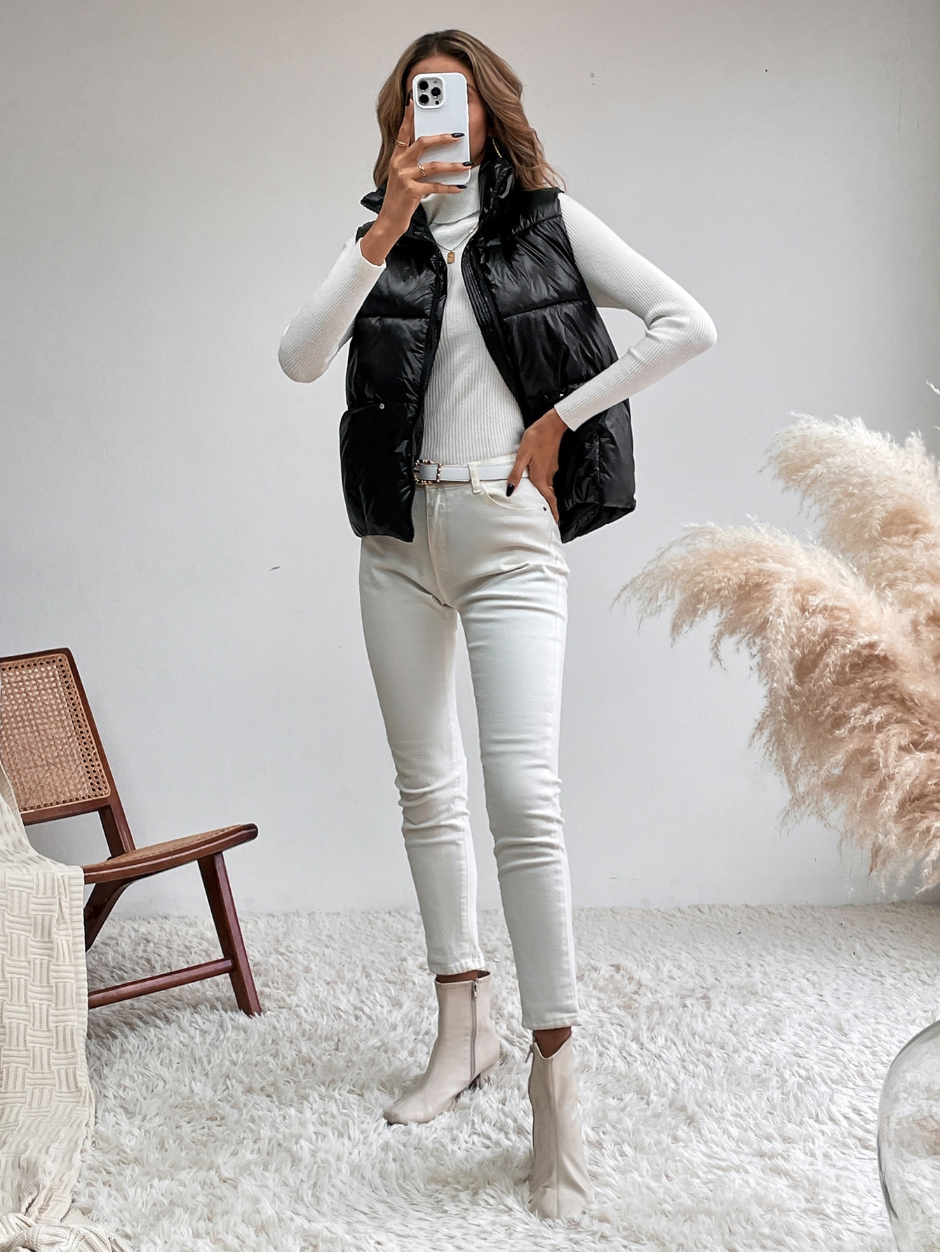 SHEIN Essnce O-ring Zipper Vest Puffer Coat | SHEIN USA