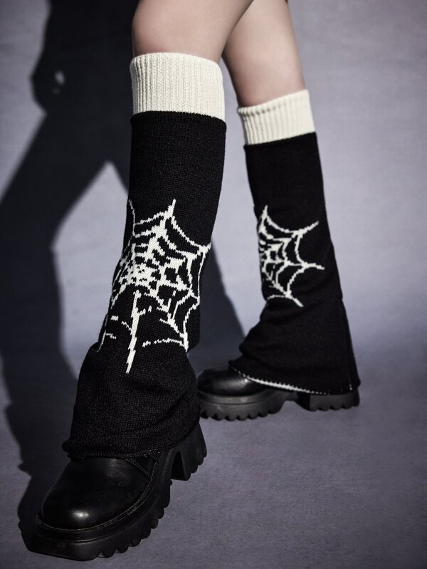 ROMWE Goth Spider Web Pattern Leg Warmers | SHEIN UK