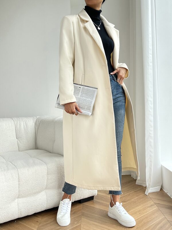 SHEIN EZwear Lapel Neck Slant Pockets Overcoat | SHEIN USA