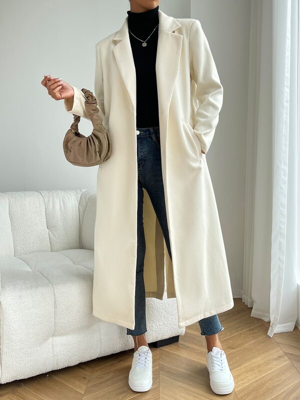 SHEIN EZwear Lapel Neck Slant Pockets Overcoat | SHEIN USA