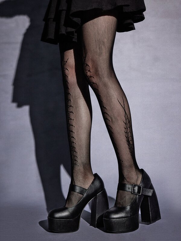 Goth Centipede Pattern Fishnet Tights | SHEIN UK