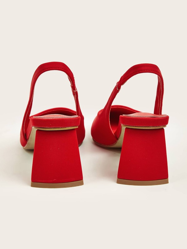 Women Neon Red Point Toe Pumps, Chunky Heeled Slingback Pumps | SHEIN UK