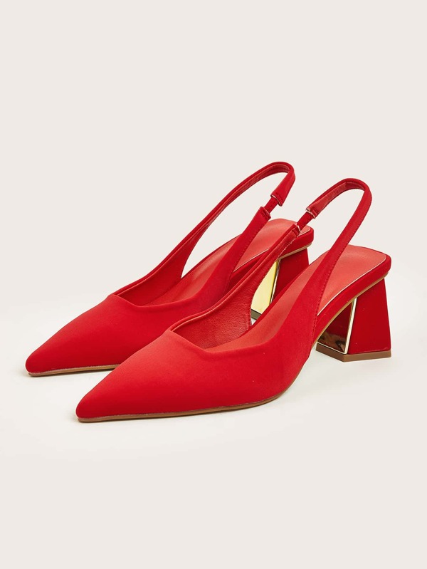 Women Neon Red Point Toe Pumps, Chunky Heeled Slingback Pumps | SHEIN UK