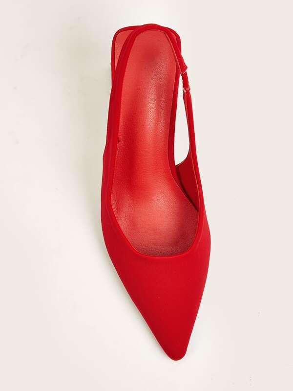 Women Neon Red Point Toe Pumps, Chunky Heeled Slingback Pumps | SHEIN UK