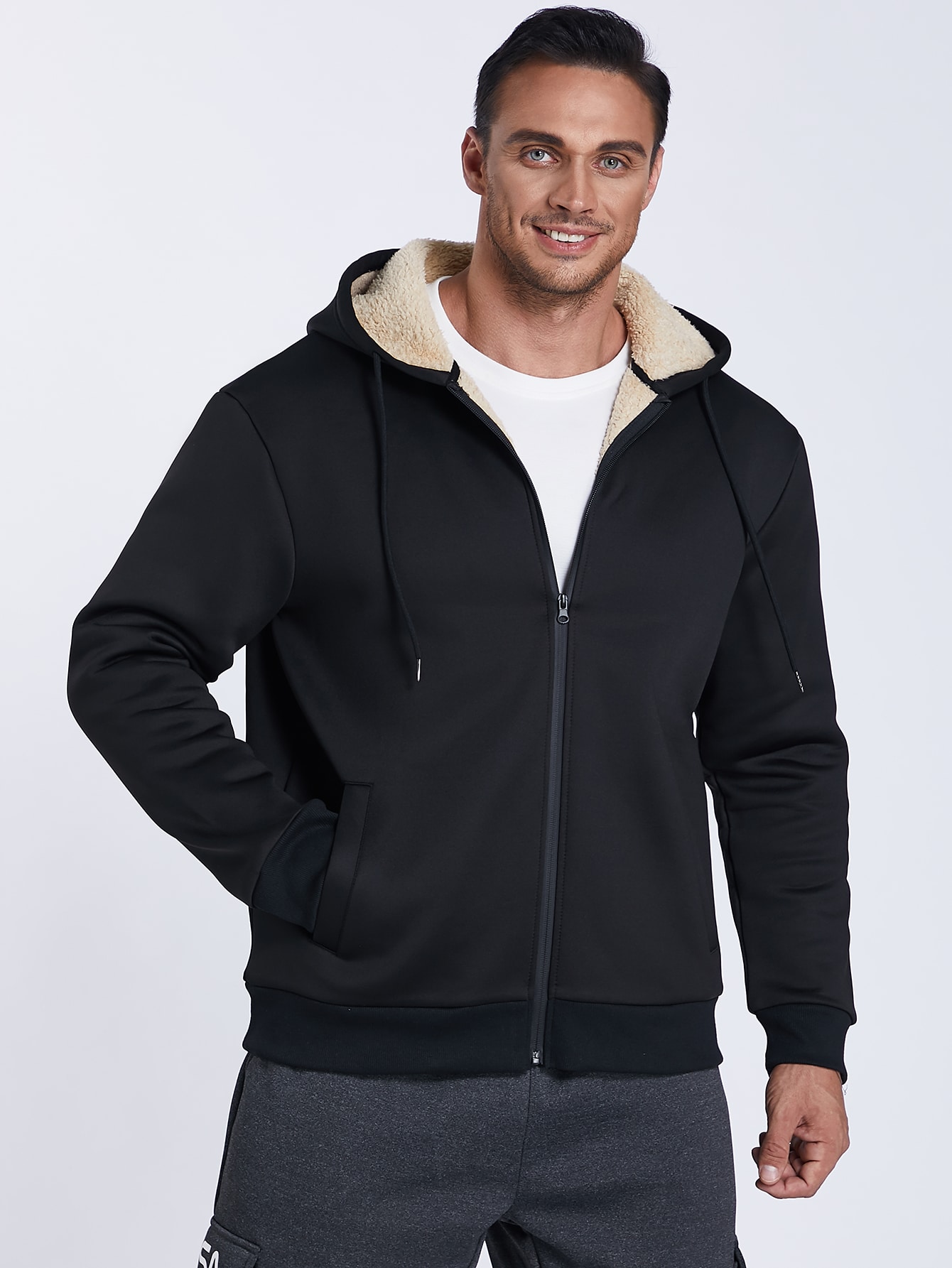 Manfinity Men Thermal Lined Zip Up Hooded Jacket