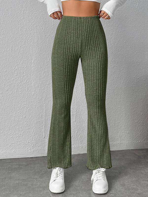 SHEIN PETITE Pantalones acampanados tejido de canalé | Mode de Mujer ...