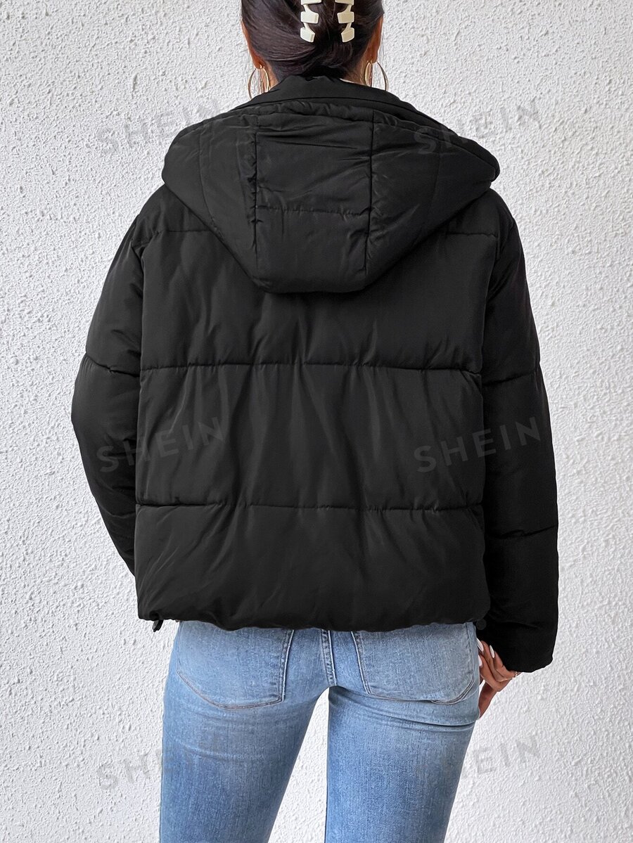 SHEIN Essnce Zip Up Drawstring Hooded Puffer Coat | SHEIN UK